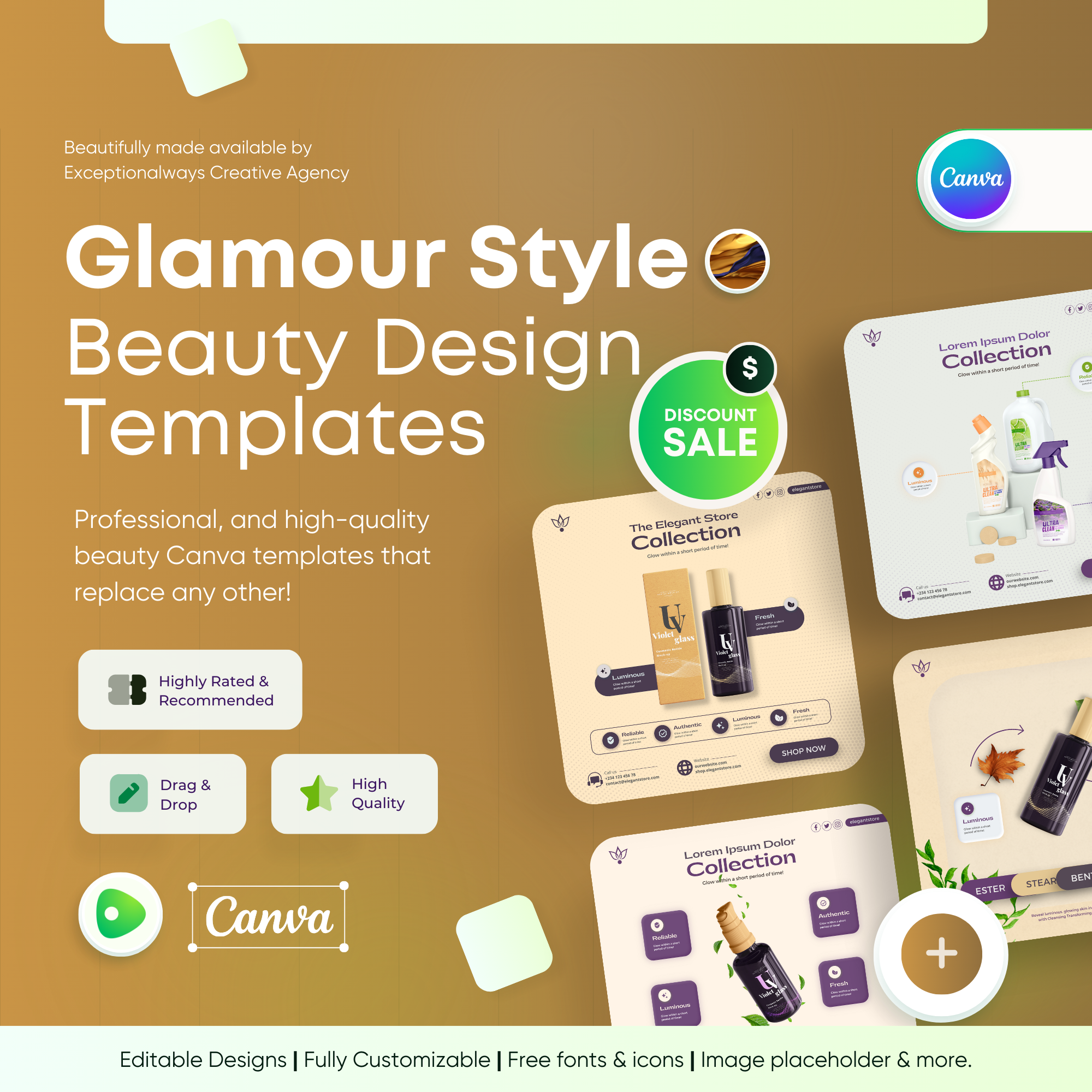 Glamour Style - Beauty Canva Templates - Exceptionalways